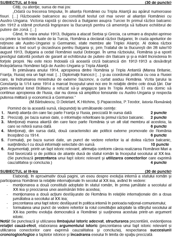 subiecte bac istorie 2014 sesiunea toamna