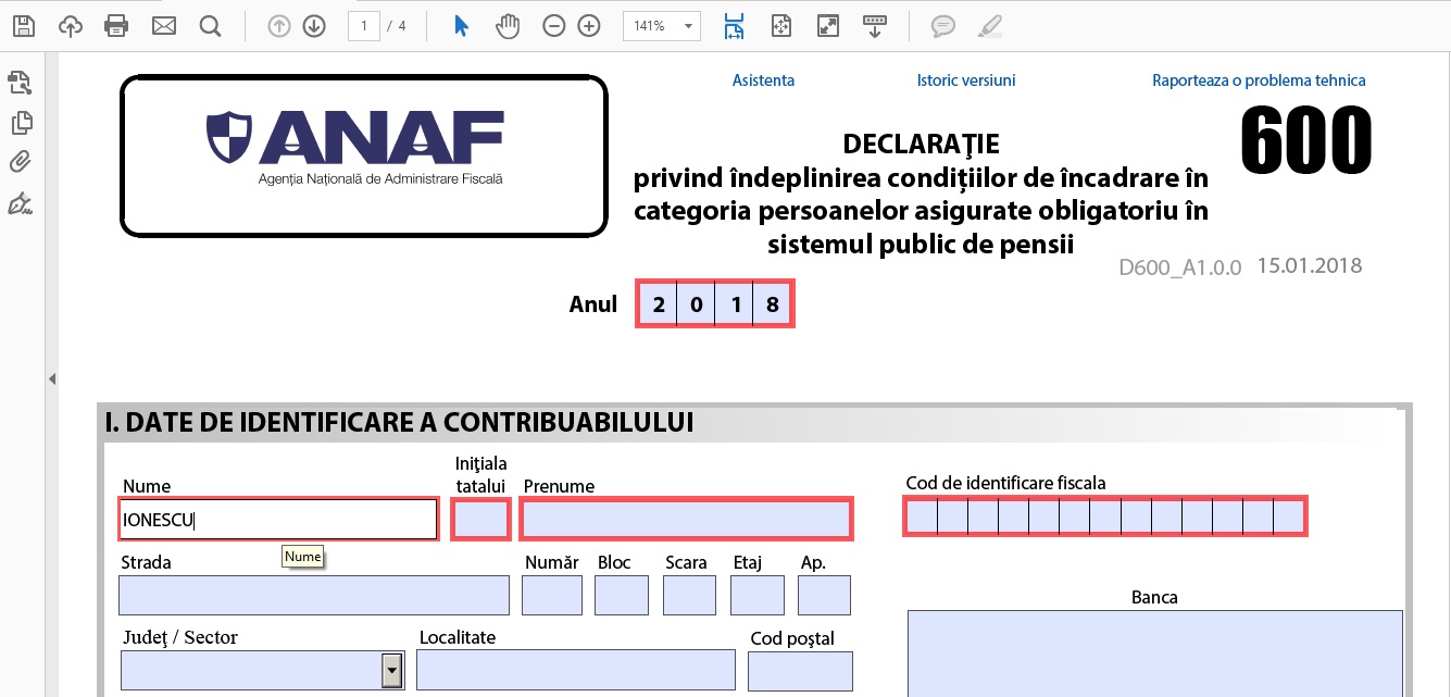 Formularul 600 pentru depunerea online in vederea CAS si CASS pe ...
